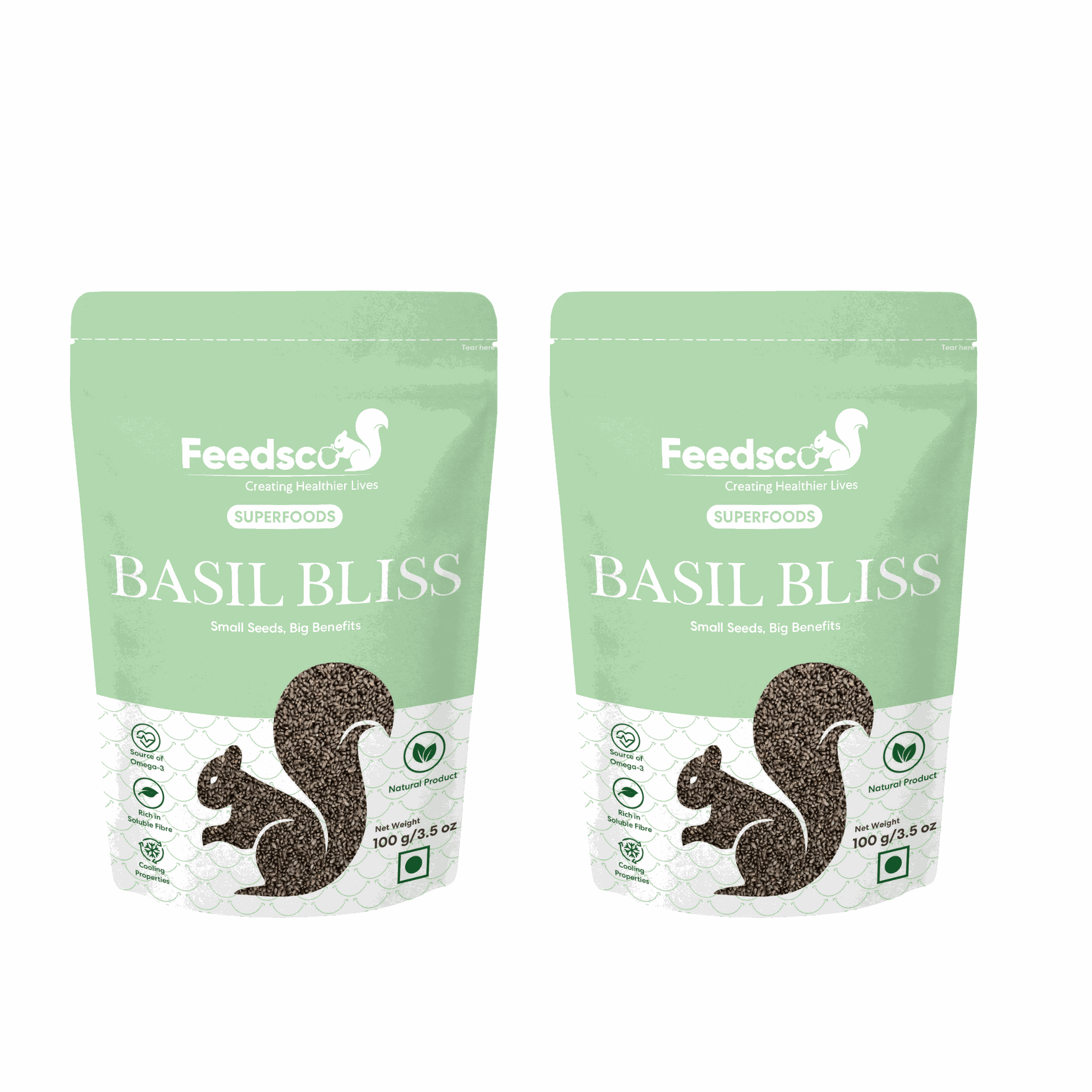 Feedsco Basil Bliss Superfood Seeds, Omega-3 & Fiber Rich, Natural, 10